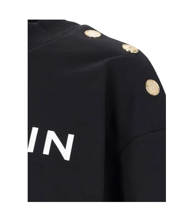 Balmain Logo Printed Crewneck Cropped Sweatshirt - Black