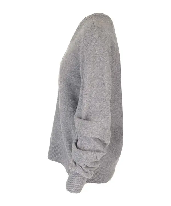 Tory Burch V-neck Wool Jumper With Floral Detail - Gray