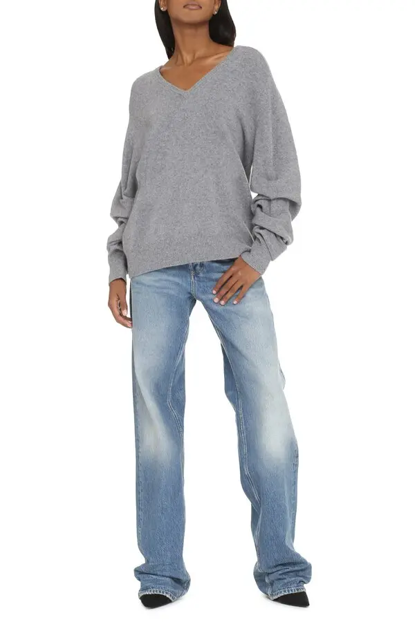 Tory Burch V-neck Wool Jumper With Floral Detail - Gray