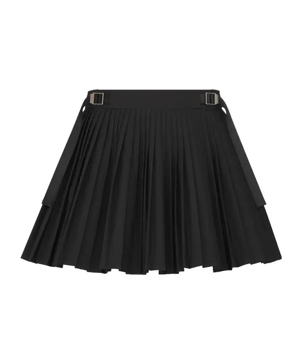 Dior Pleated Mini Skirt With Double Buckle Belt - Black