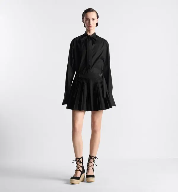 Dior Pleated Mini Skirt With Double Buckle Belt - Black