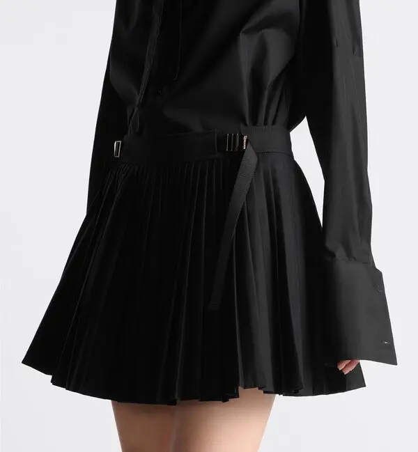 Dior Pleated Mini Skirt With Double Buckle Belt - Black
