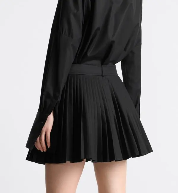 Dior Pleated Mini Skirt With Double Buckle Belt - Black