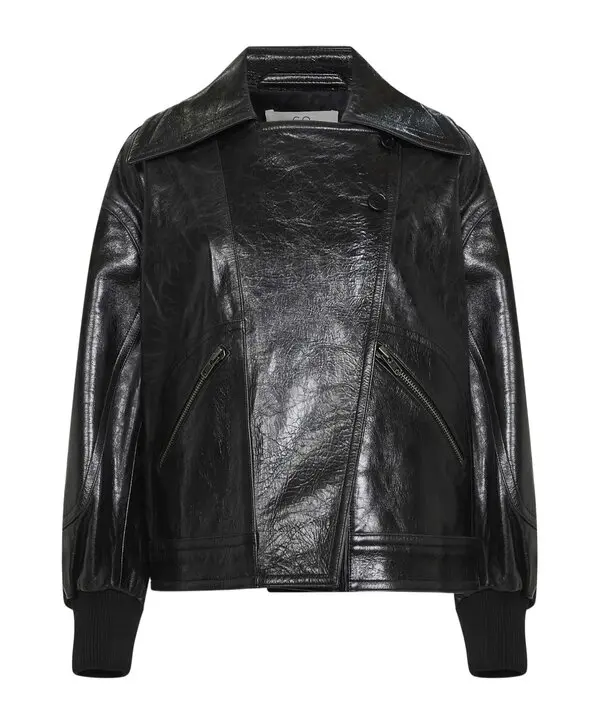 Co Asymmetric Textured Leather Coat