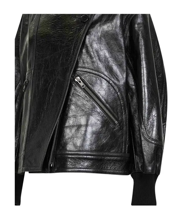 Co Asymmetric Textured Leather Coat