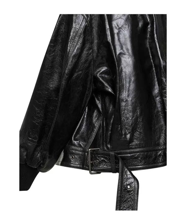 Co Asymmetric Textured Leather Coat