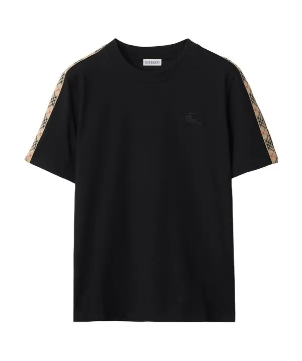 Burberry Logo Embroidered Check-trim T-shirt - Black