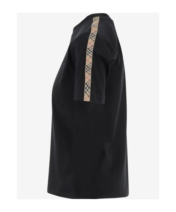 Burberry Logo Embroidered Check-trim T-shirt - Black