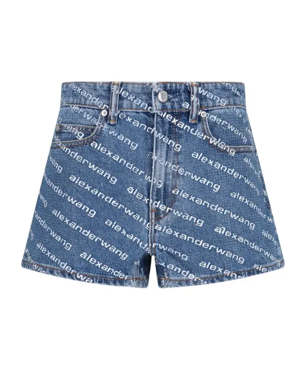 Alexander Wang Allover Logo Printed Denim Shorts