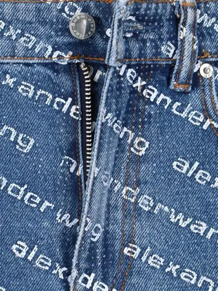 Alexander Wang Allover Logo Printed Denim Shorts