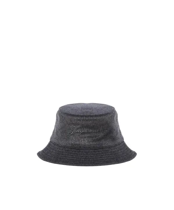 Jacquemus Embroidered Logo Bucket Hat - Dark Gray