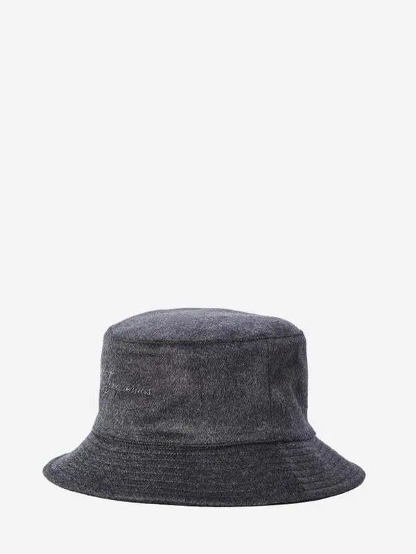 Jacquemus Embroidered Logo Bucket Hat - Dark Gray