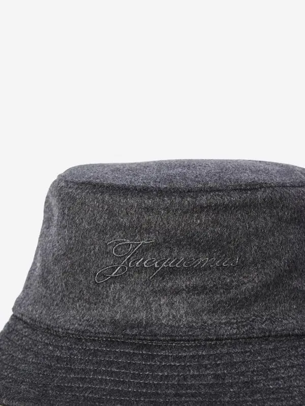 Jacquemus Embroidered Logo Bucket Hat - Dark Gray