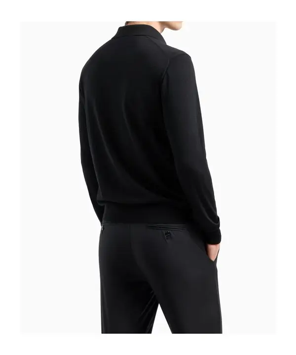 Giorgio Armani Long-sleeved Knit Polo Shirt - Black
