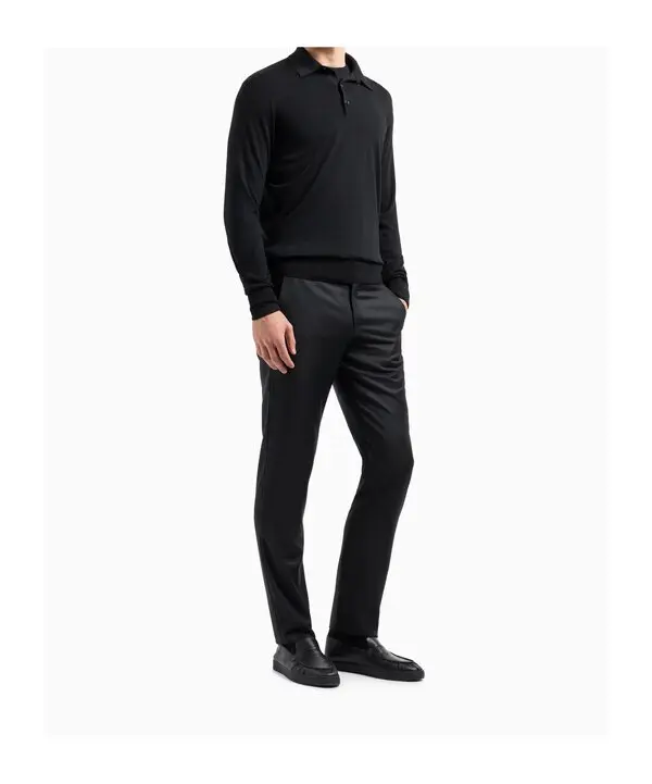 Giorgio Armani Long-sleeved Knit Polo Shirt - Black