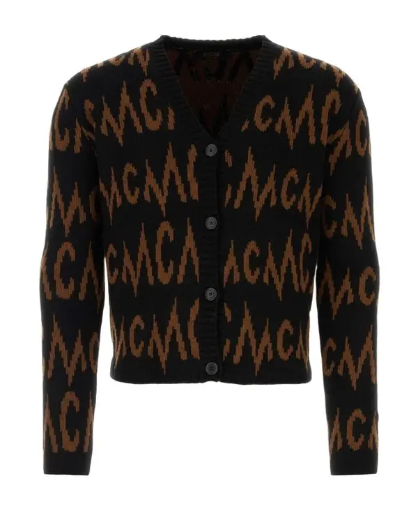 Mcm Monogrammed Intarsia Button-up Cardigan