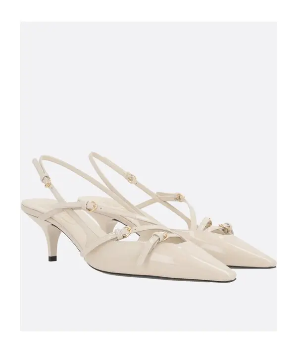 Miu Miu Buckled Patent Slingback Pumps - Ivory