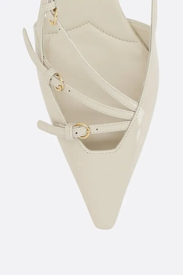 Miu Miu Buckled Patent Slingback Pumps - Ivory