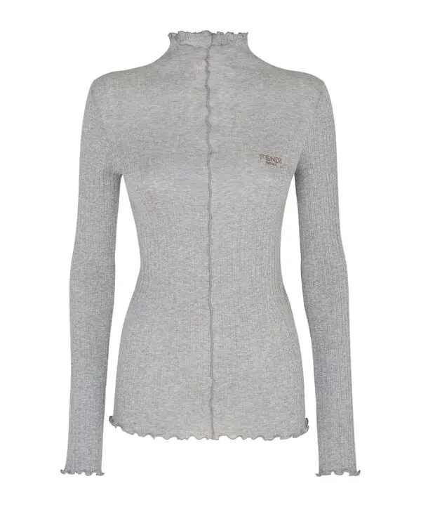 Fendi Mock Neck Knitted Jumper - Light Blue