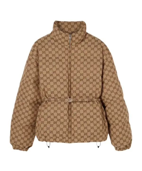 Gucci Gg Monogram Zip-up Bomber Jacket - Camel/ebony