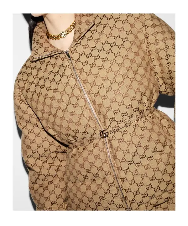Gucci Gg Monogram Zip-up Bomber Jacket - Camel/ebony