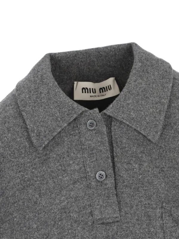 Miu Miu Cashmere Short Sleeve Polo Shirt - Slate Grey
