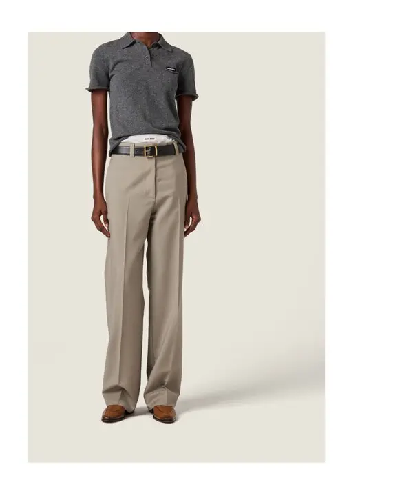 Miu Miu Cashmere Short Sleeve Polo Shirt - Slate Grey