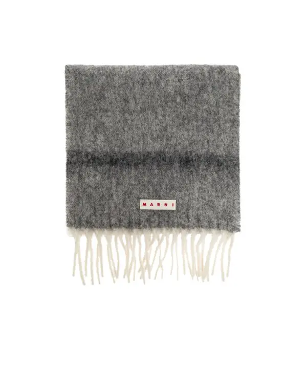 Marni Logo Patch Fringed Scarf - Gray