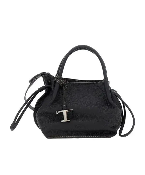 TOD'S Magnetic Fastened Tote Bag With T Logo Charm - Black