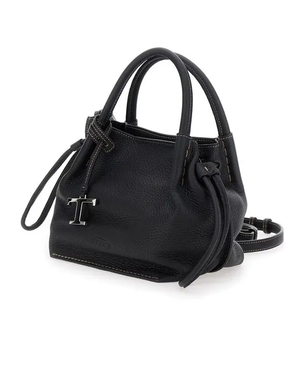 TOD'S Magnetic Fastened Tote Bag With T Logo Charm - Black