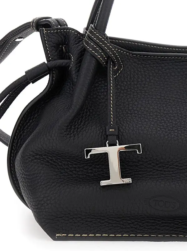 TOD'S Magnetic Fastened Tote Bag With T Logo Charm - Black