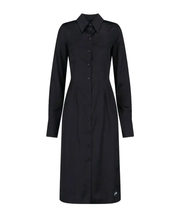 MARINE SERRE Button-down Shirt Dress With Long Sleeves - Black