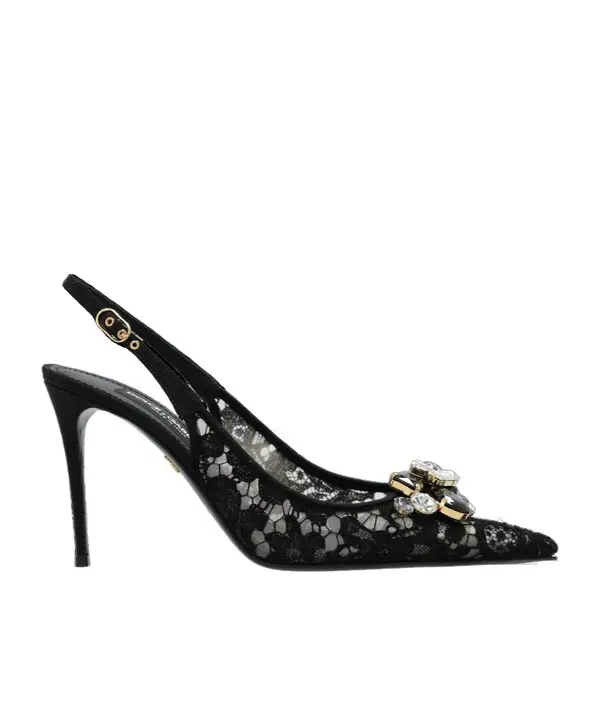 Dolce & Gabbana Embellished Pointed Toe Heeled Slingbacks - Black