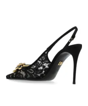 Dolce & Gabbana Embellished Pointed Toe Heeled Slingbacks - Black