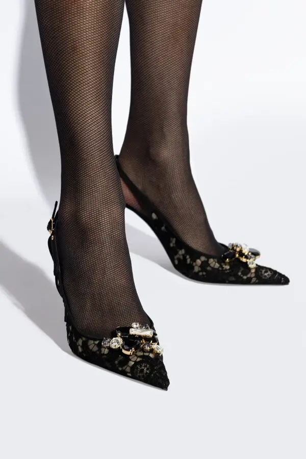 Dolce & Gabbana Embellished Pointed Toe Heeled Slingbacks - Black