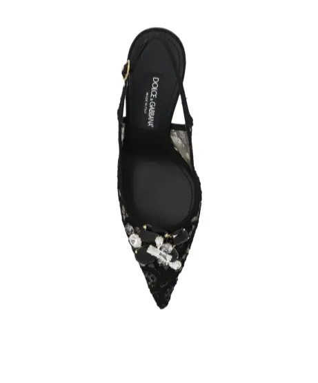 Dolce & Gabbana Embellished Pointed Toe Heeled Slingbacks - Black