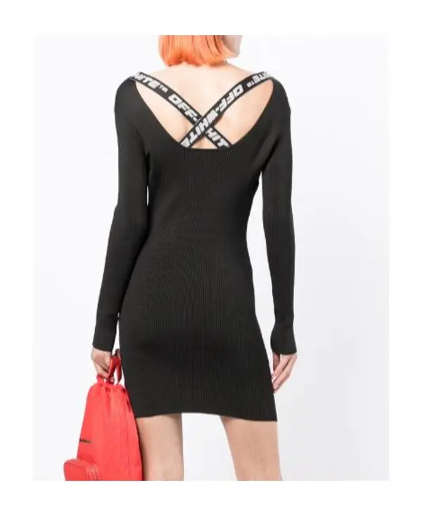 Off-White Logo Tape Ribbed Mini Dress