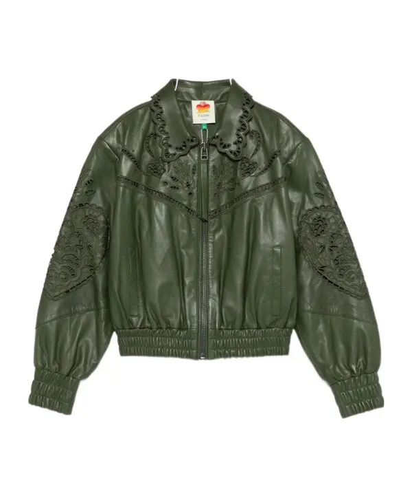 Farm Rio Richelieu Heart Embroidered Zip-up Jacket - Green