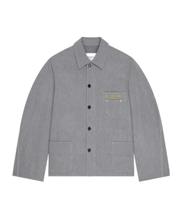 Givenchy Paris Logo Embroidered Denim Jacket - Grey
