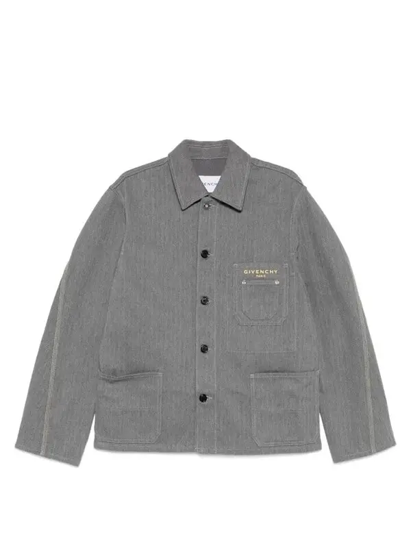 Givenchy Paris Logo Embroidered Denim Jacket - Grey
