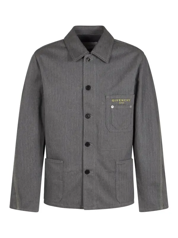 Givenchy Paris Logo Embroidered Denim Jacket - Grey