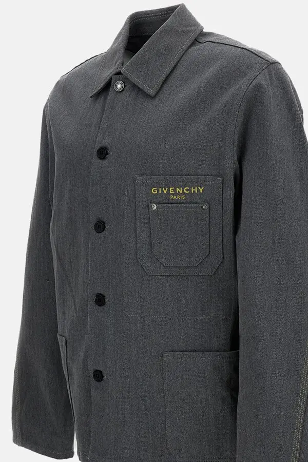 Givenchy Paris Logo Embroidered Denim Jacket - Grey