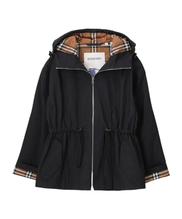 Burberry Plaid Hooded Long-sleeved Jacket - Black