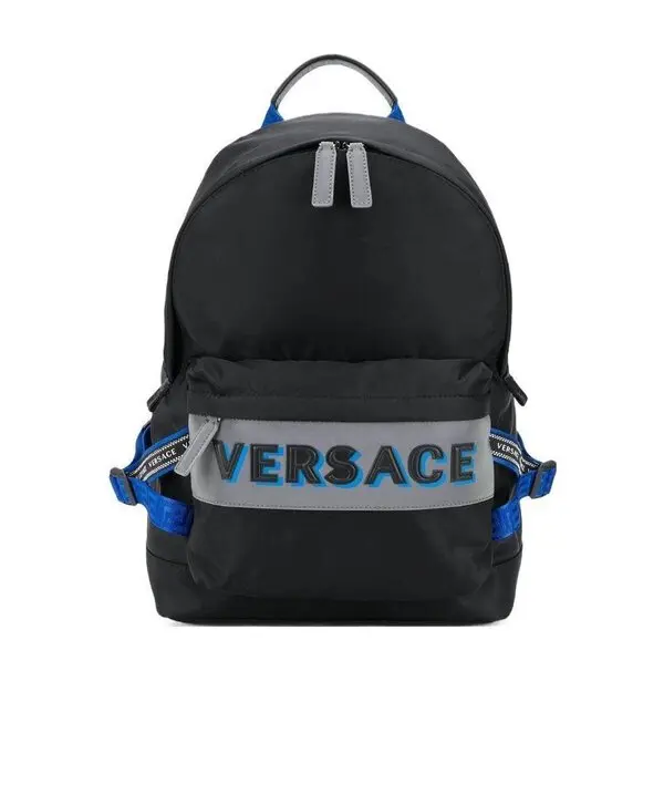 Versace Logo Embossed Backpack - Black