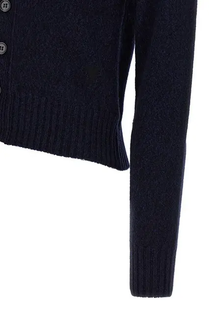 AMI Paris V-neck Knitted Cardigan With De Coeur Pattern