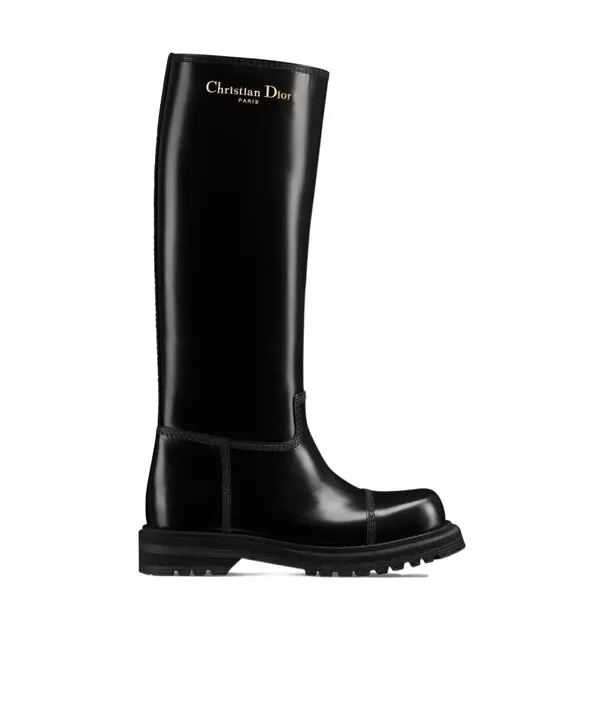 Dior Knee High Boots With Gold Tone Logo