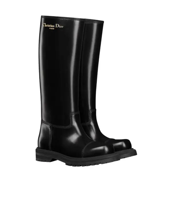 Dior Knee High Boots With Gold Tone Logo