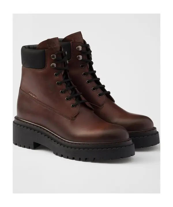 Prada Logo-debossed Lace-up Ankle Boots - Black
