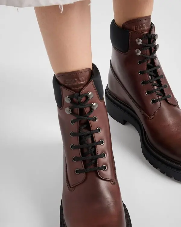 Prada Logo-debossed Lace-up Ankle Boots - Black