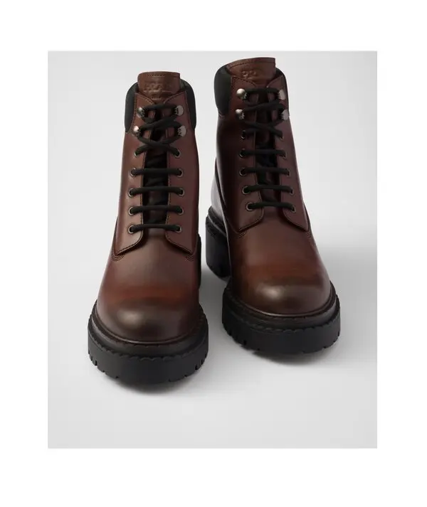 Prada Logo-debossed Lace-up Ankle Boots - Black